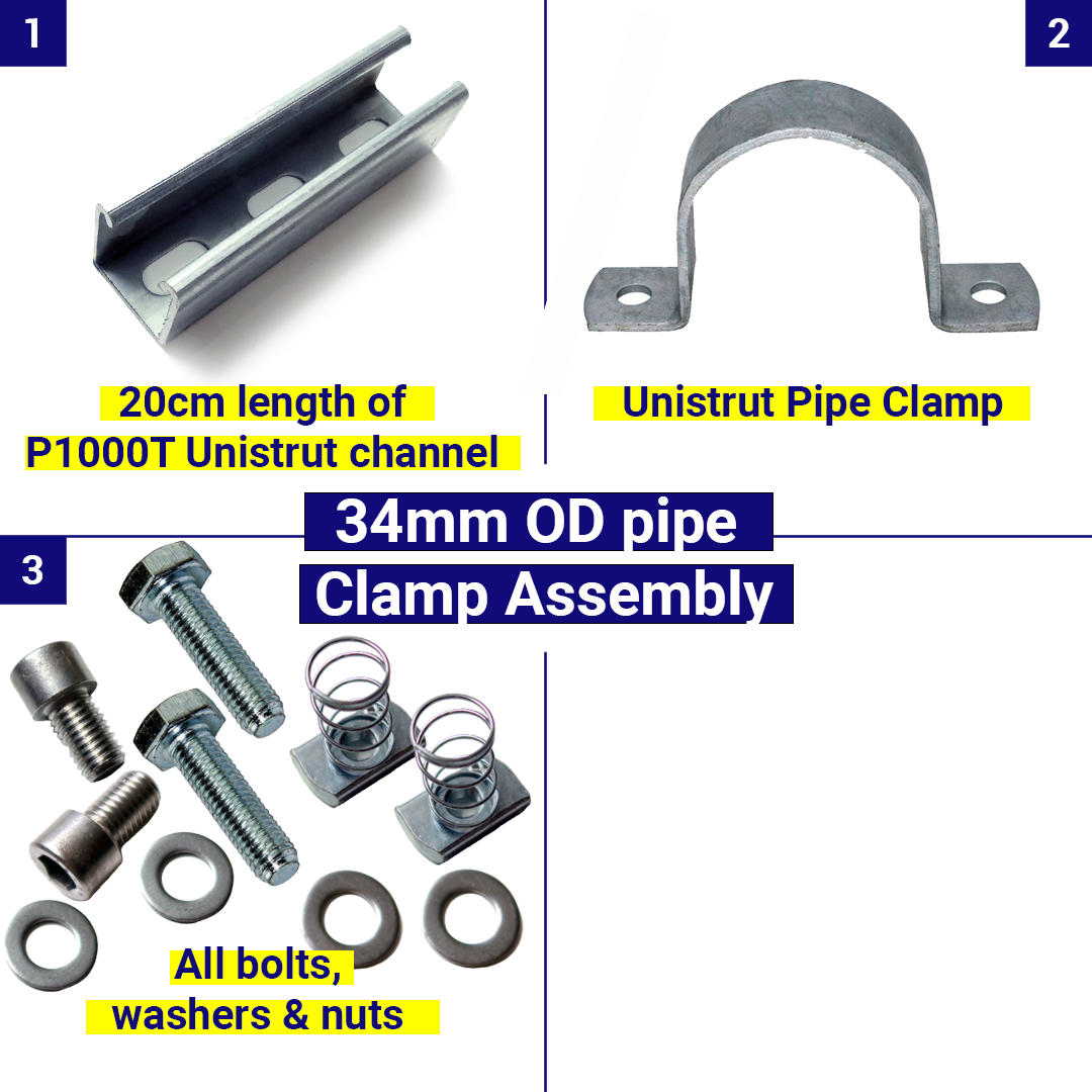Unistrut Pipe Clamp Assembly C: 34mm OD | Domino Clamps