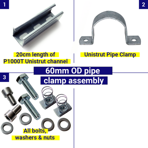 Ensemble bride de fixation Unistrut F : OD 60 mm | Domino Clamps
